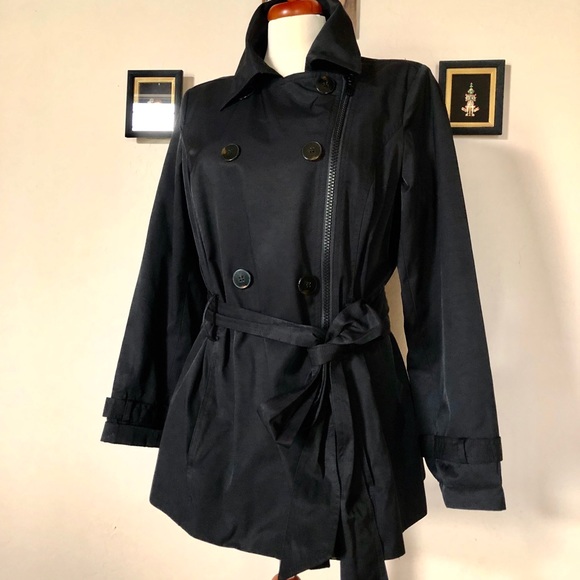 Black Rivet | Jackets & Coats | Black Rivet Belted Black Rain Trench ...